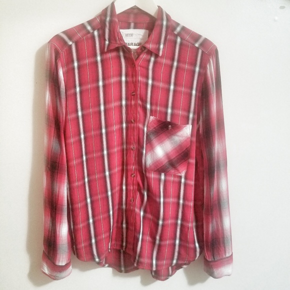 Garage | Tops | Garage Redblack Plaid Boyfriend Style Button Up | Poshmark